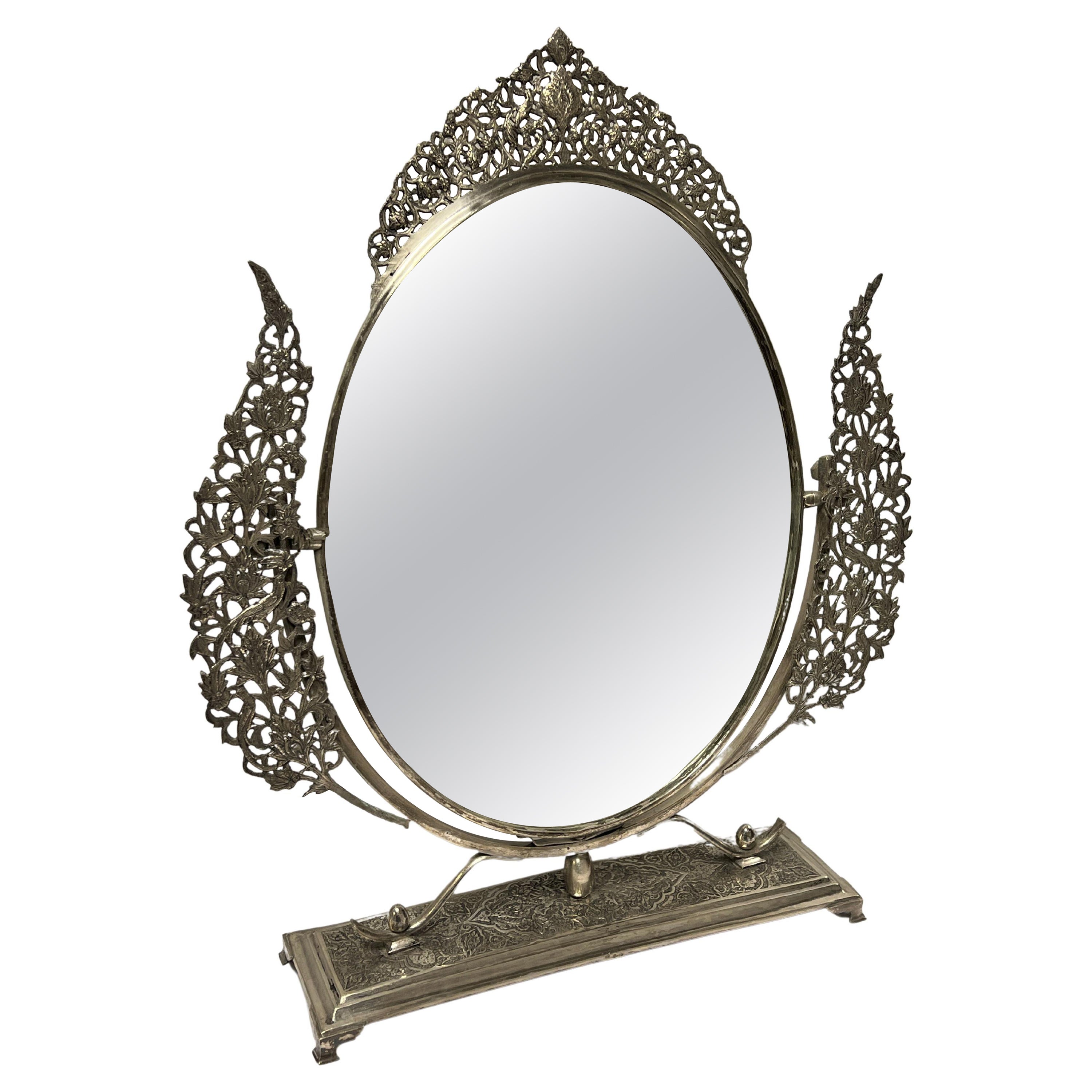 Italian Silver Table Mirror For Sale at 1stDibs