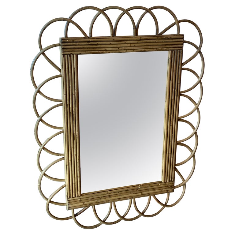 Vintage Palm Beach Loop Rattan and Bamboo Reed Wall Mirror at 1stDibs