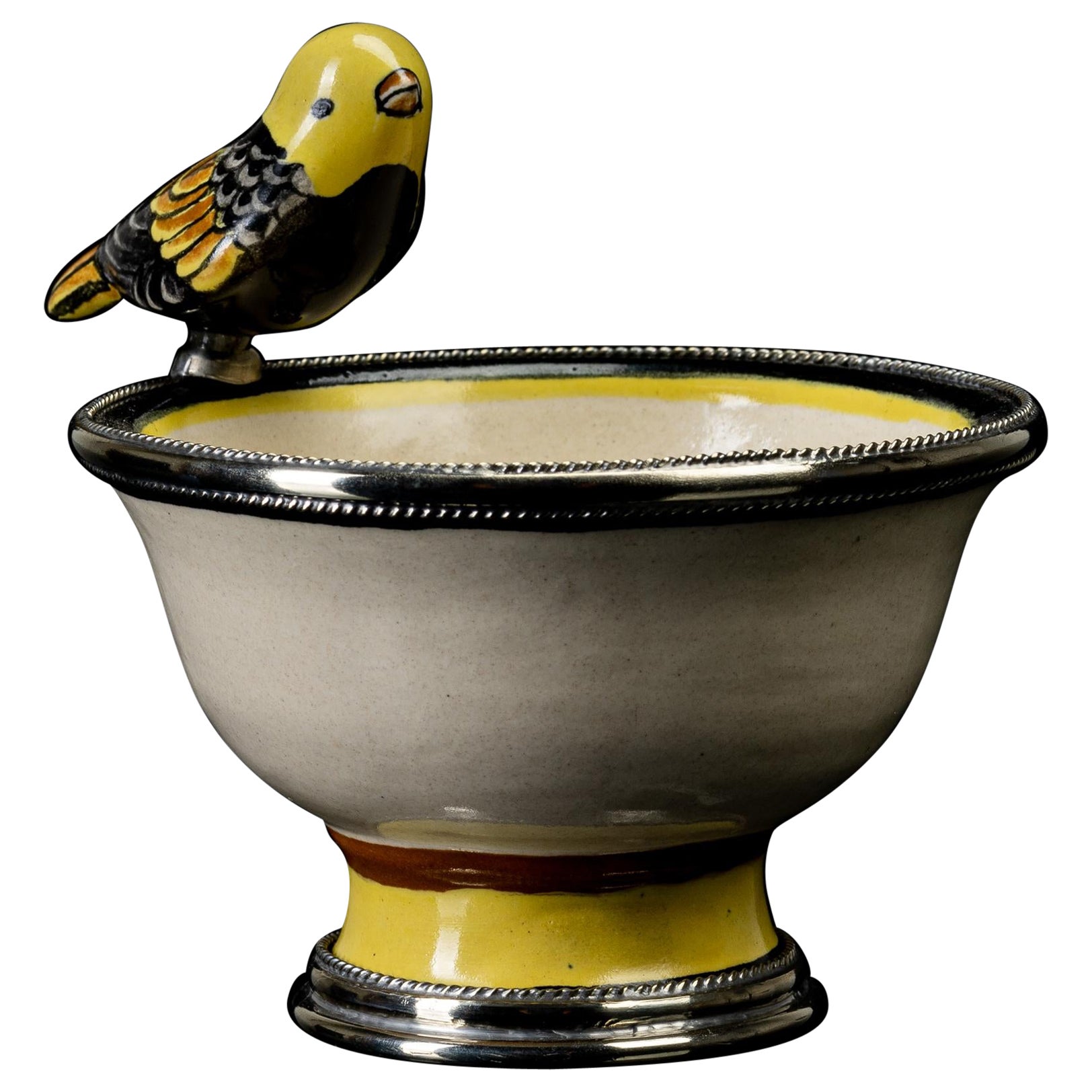 Ceramic and White Metal 'Alpaca' Bird Bowl Centerpiece at 1stDibs