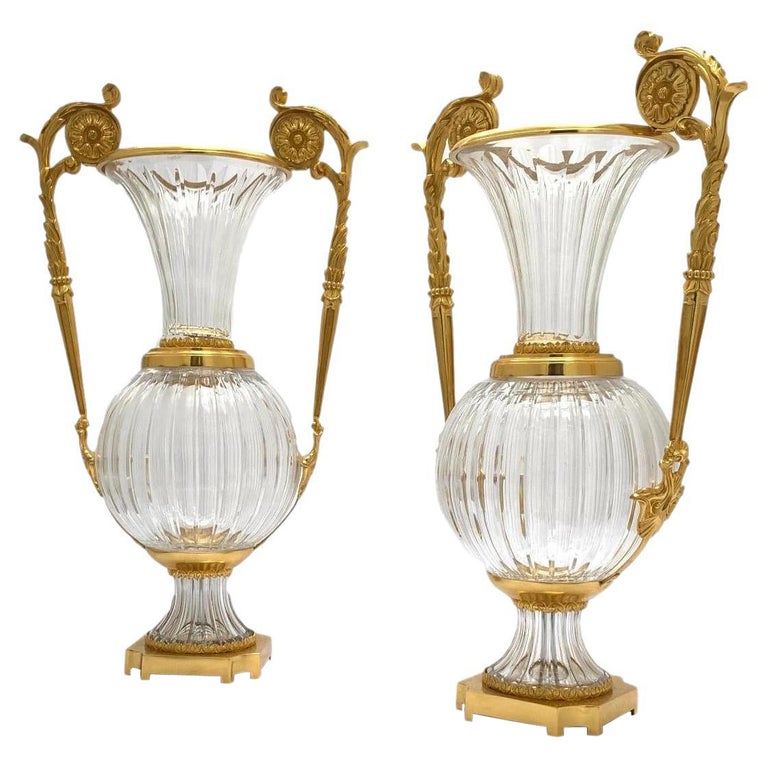 Pair of Large French Ormolu Mounted Glass Vases at 1stDibs