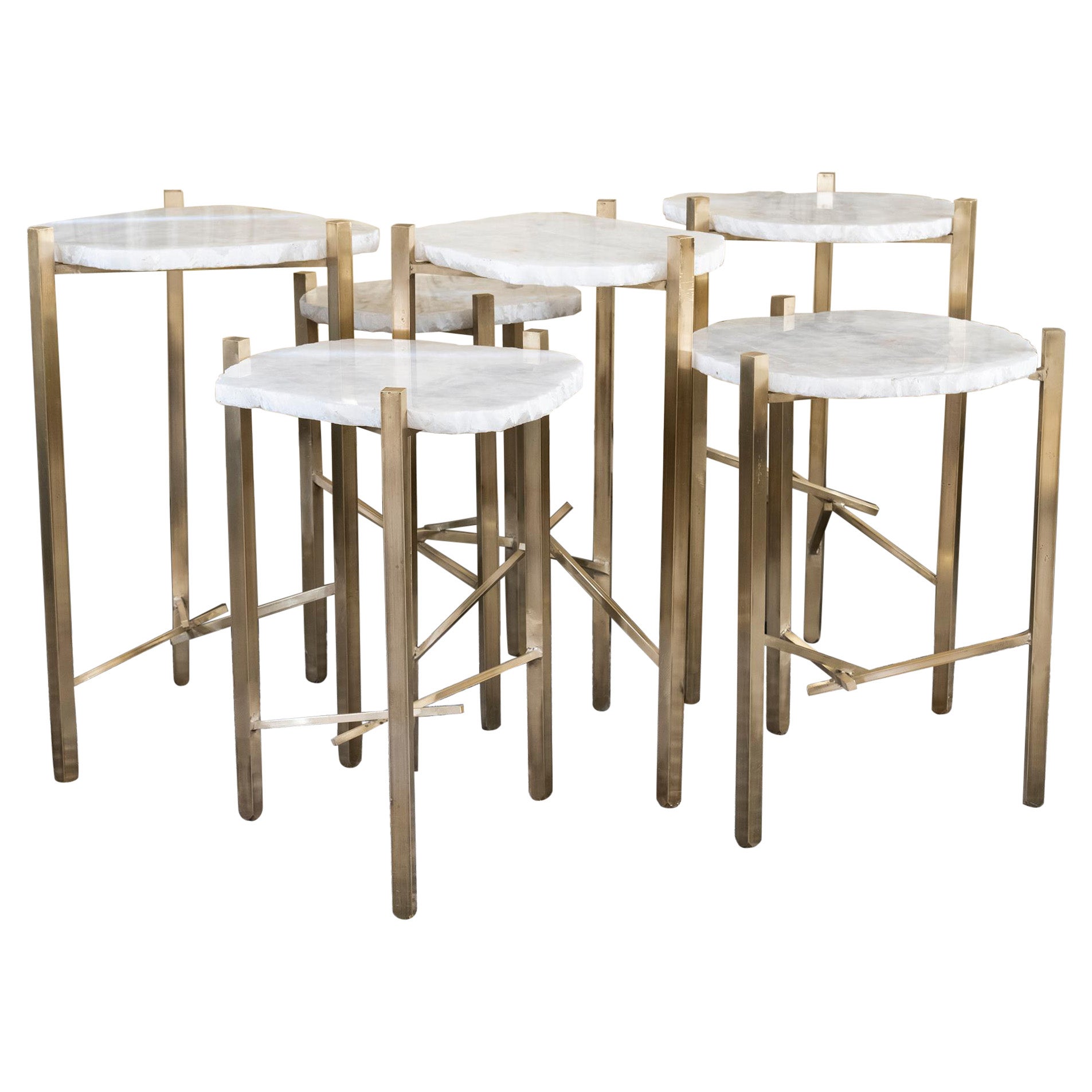 Flair Edition White Quartz and Natural Brass Side Tables, Italy, 2021 ...