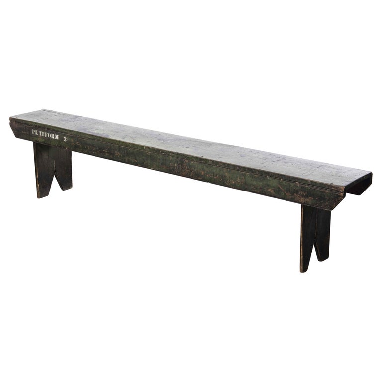 1940's Long British Railway Green Station Bench at 1stDibs