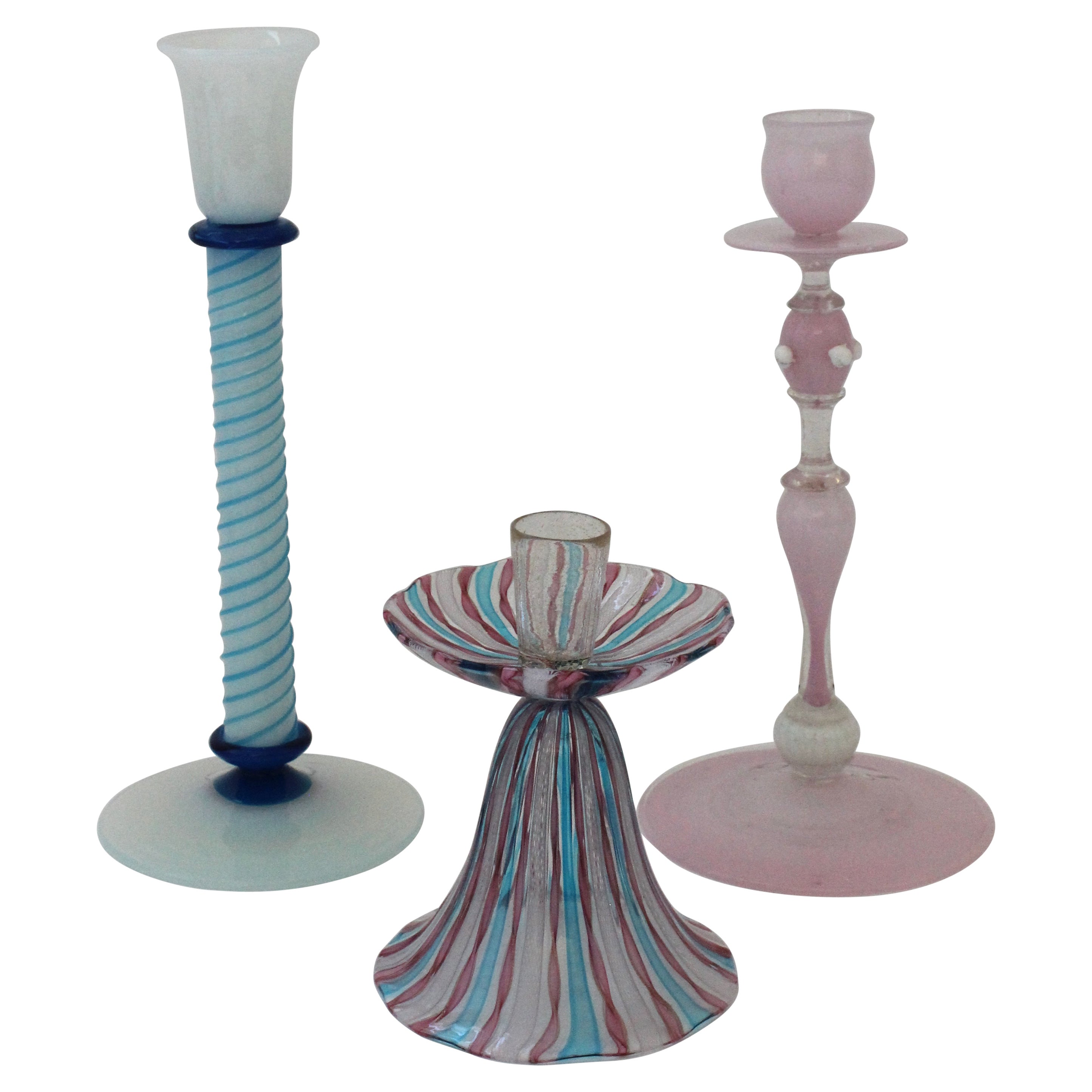 Set Three Modernist Murano Glass Candlesticks by Cenedese at 1stDibs