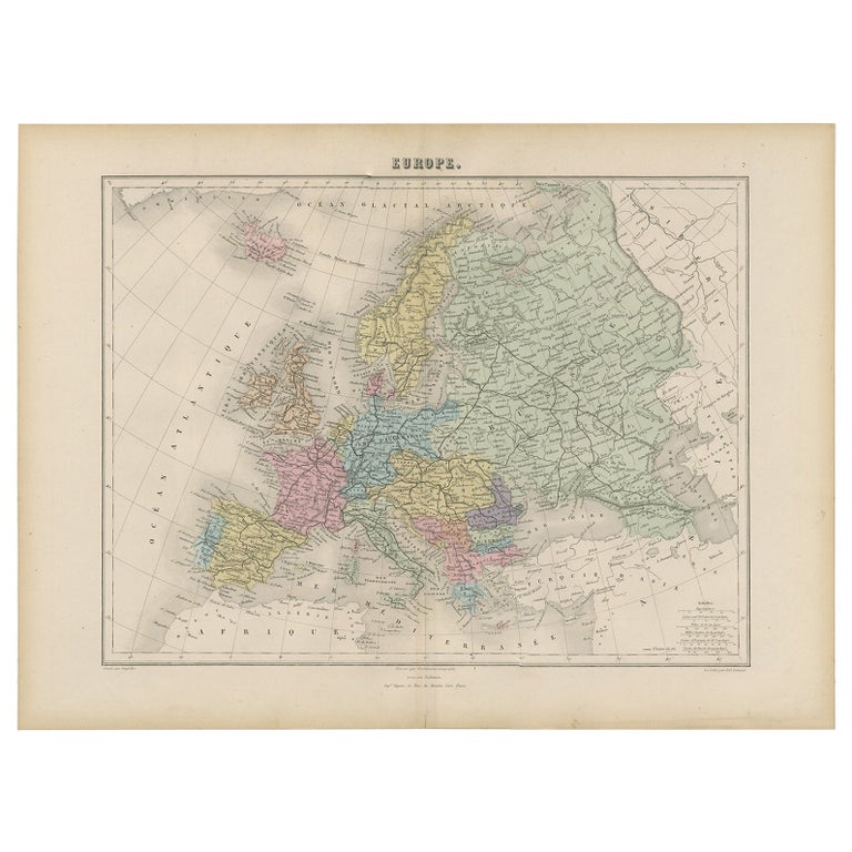 Antique Map of the Europe Continent, 1880 For Sale at 1stDibs