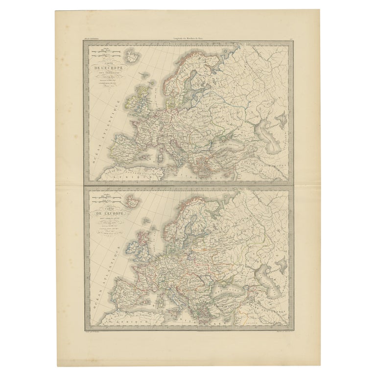 Antique Map of Europe in the Year 800 and 1500, Published in 1842 For ...