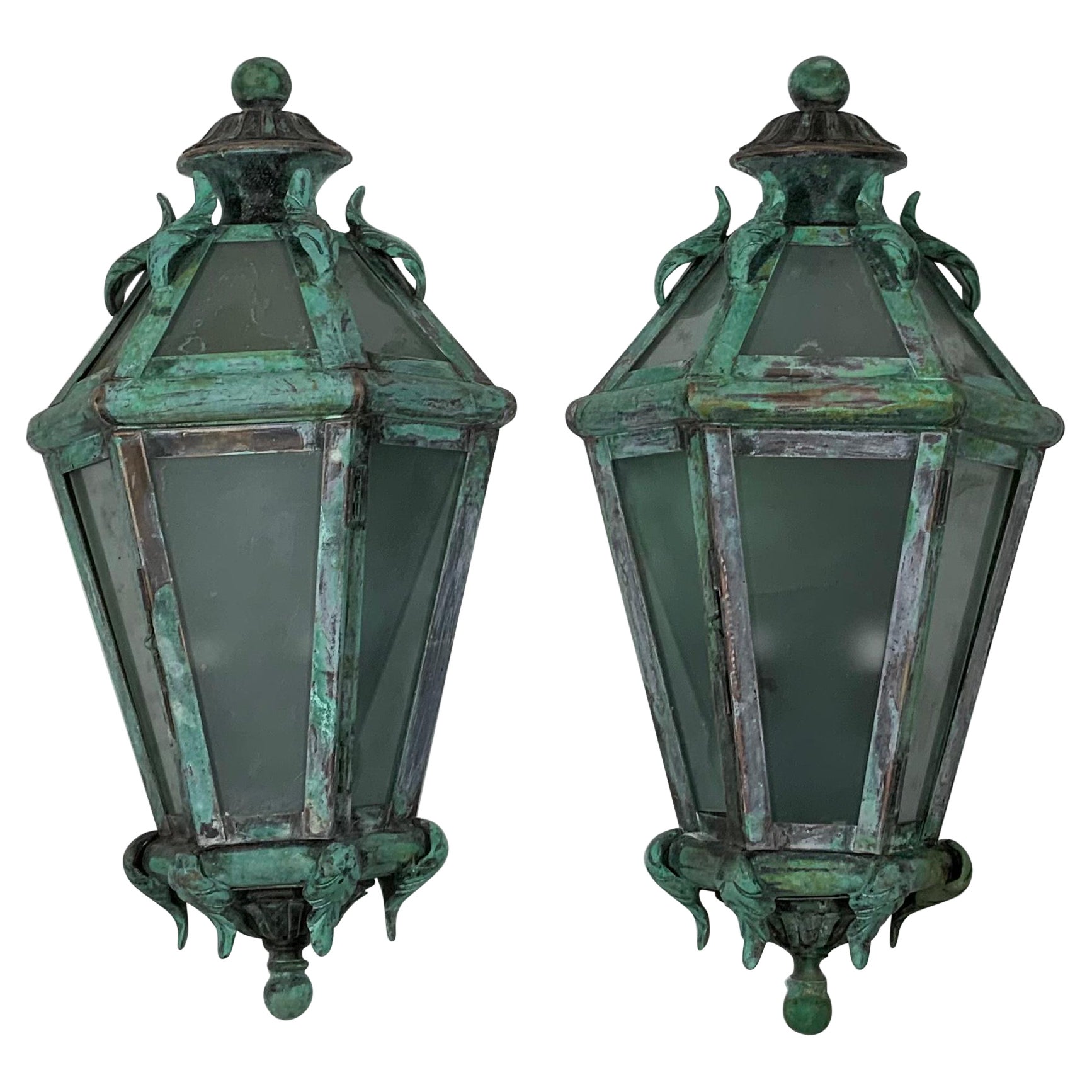 English Pair of Gothic Bronze Antique Wall Lanterns at 1stDibs