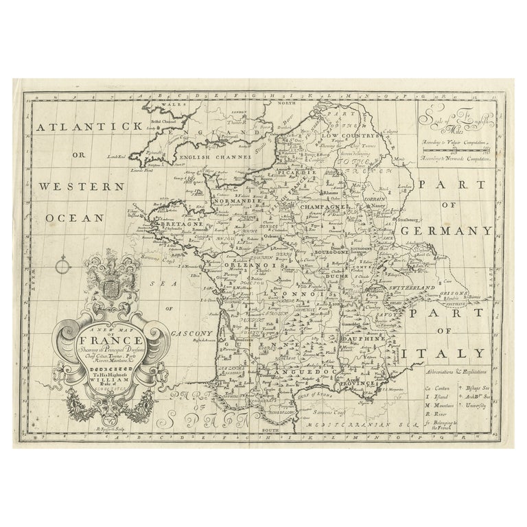 Antique Map of France by British Mapmaker Wells, c.1710 For Sale at 1stDibs