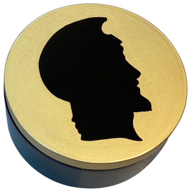 Italian Contemporary Black and Gold Ancient Profile Alabaster Box, 1 of ...