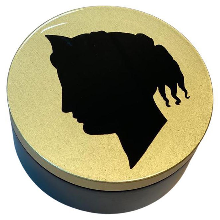 Italian Contemporary Black and Gold Ancient Profile Alabaster Box, 1 of ...