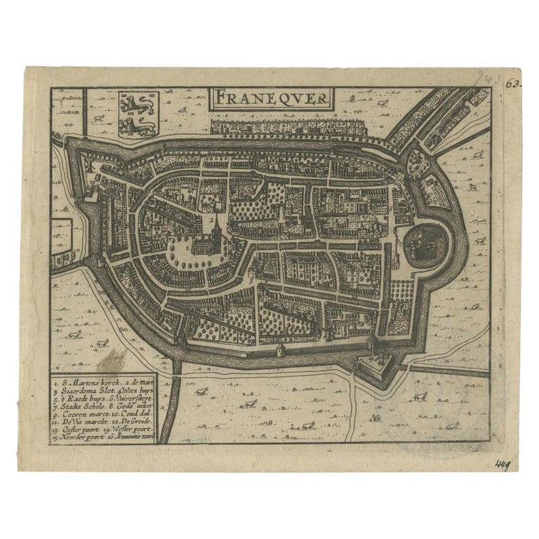 Antique Map of Franeker in Friesland, c.1660 For Sale at 1stDibs