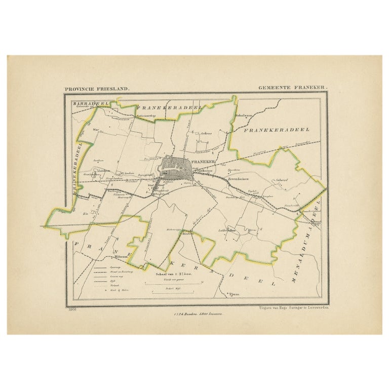Antique Map of Franeker by Kuyper, 1868 For Sale at 1stDibs