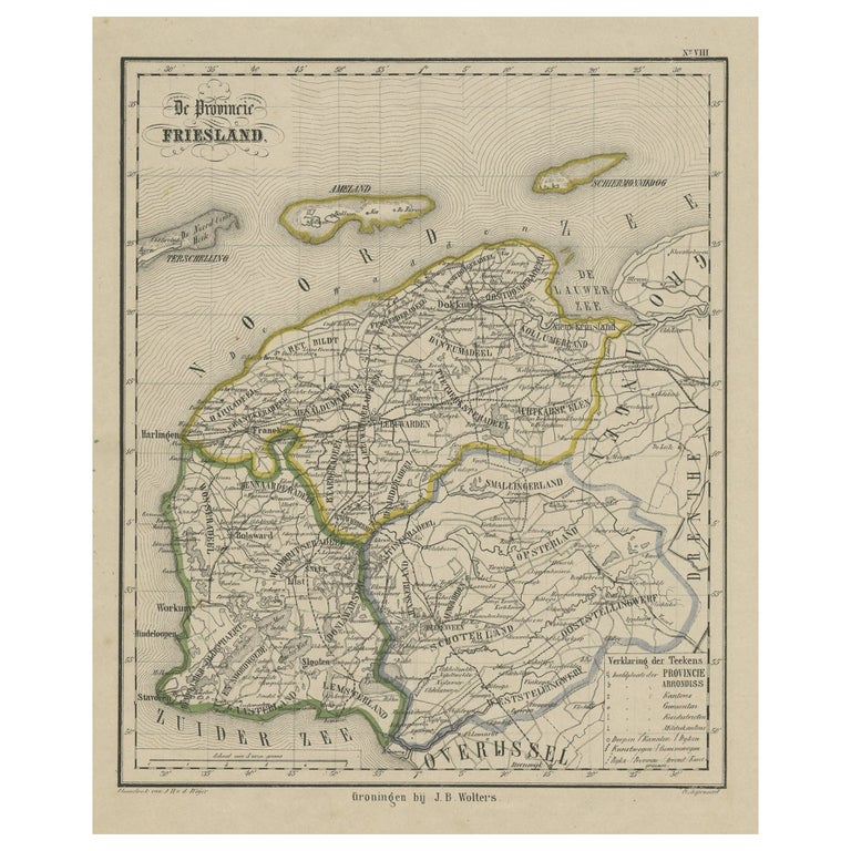 Antique Map of Friesland, Province in The Netherlands, 1864 For Sale at ...