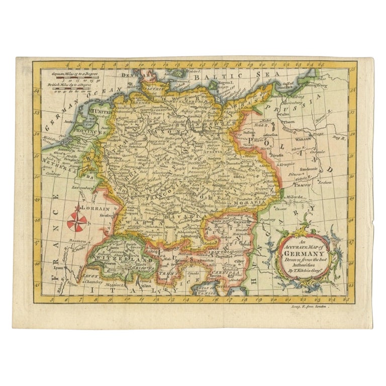 Antique Colourful Map of Germany with Many Details, c.1770 at 1stDibs