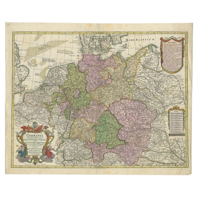 Original Antique Map of Germany with Decorative Cartouches, c.1690 at ...