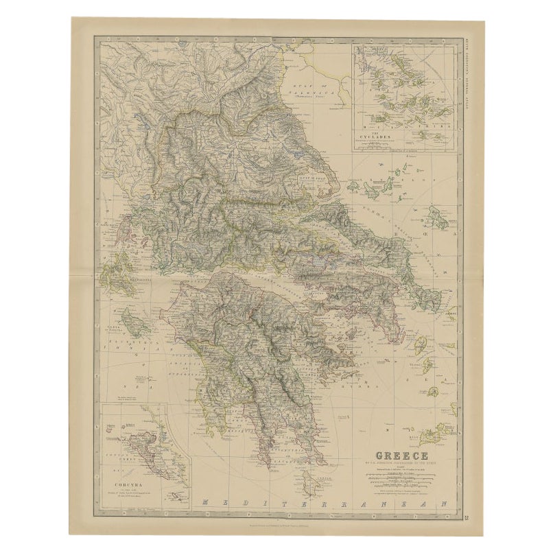 Antique Map of Greece with an Inset of The Cyclades, 1882 For Sale at ...