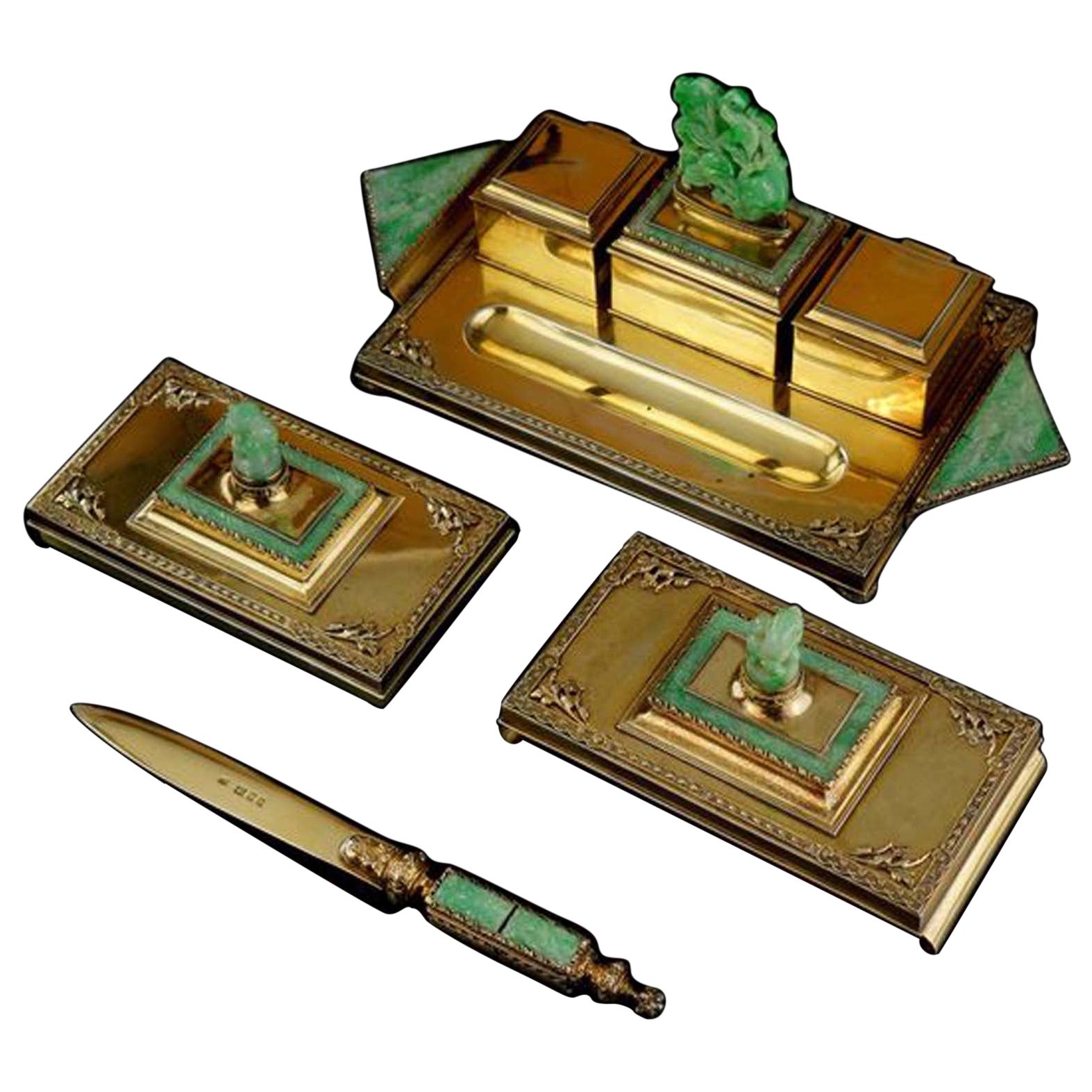 Fabergé Style Three-Piece Russian Desk Set in Diamond, Enamel and ...
