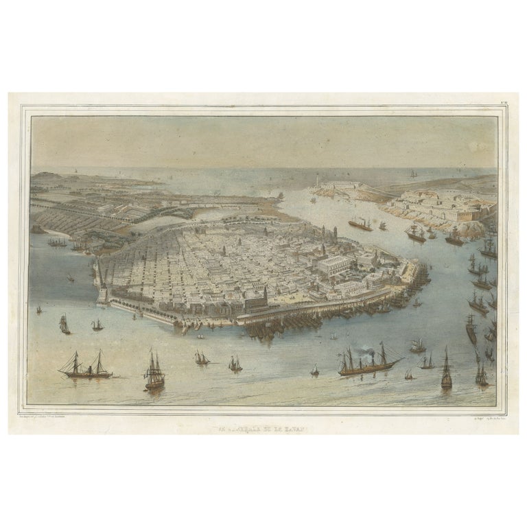 Rare 19th Century Lithograph of Havana, Capital of Cuba, Caribbean, c ...