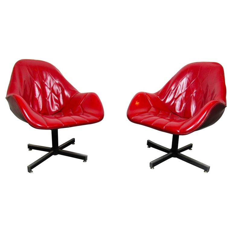 Pair of Vintage Red Swivel Chairs For Sale at 1stDibs