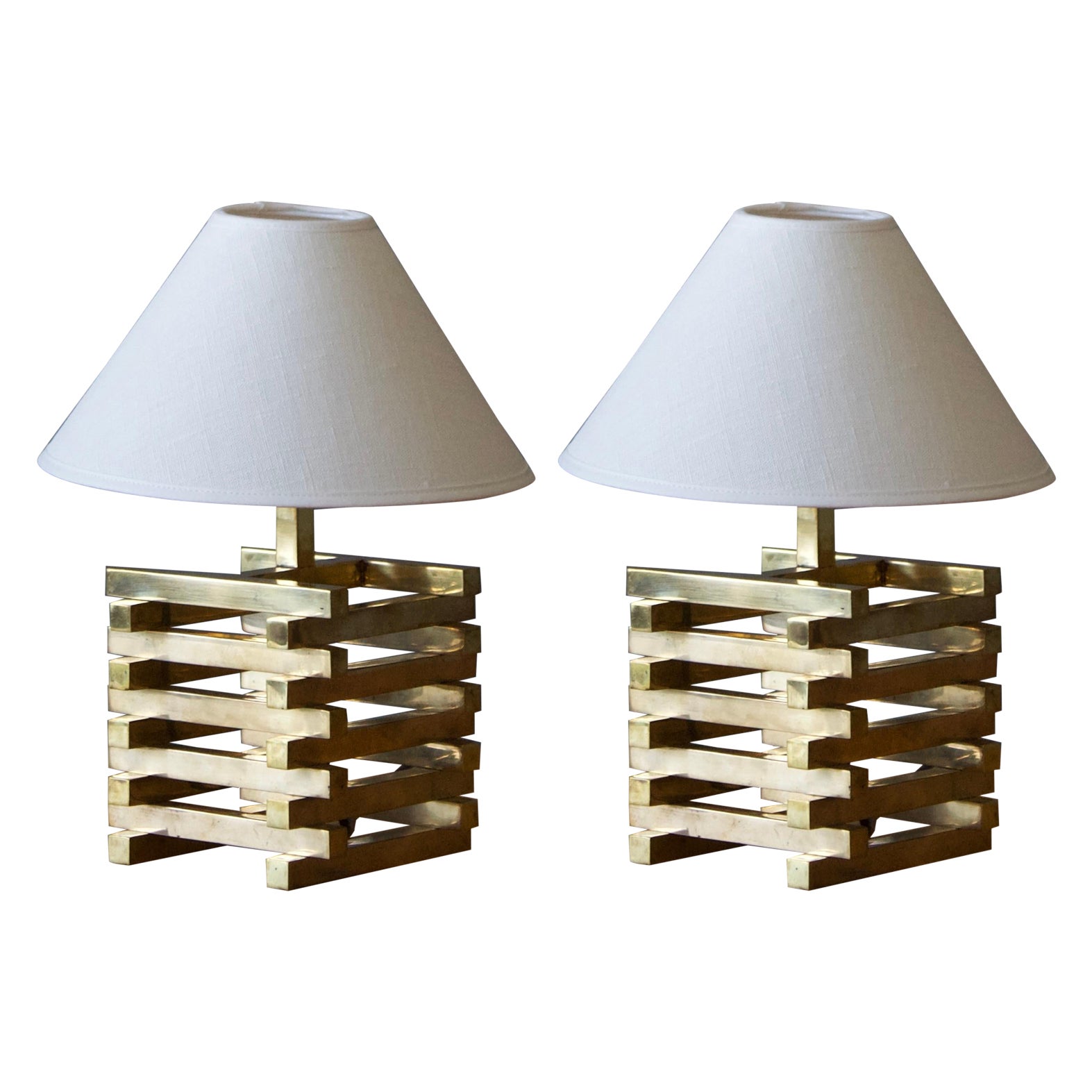 Italian Designer, Table Lamp, Brass, Linen, Italy, 1970s For Sale at ...