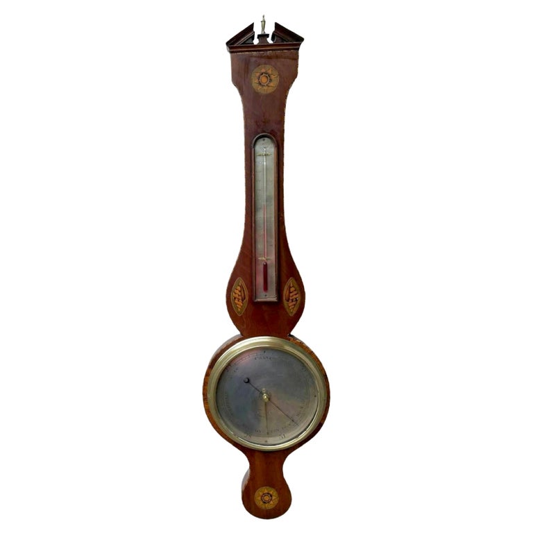 Antique George III Mahogany Inlaid Banjo Barometer at 1stDibs