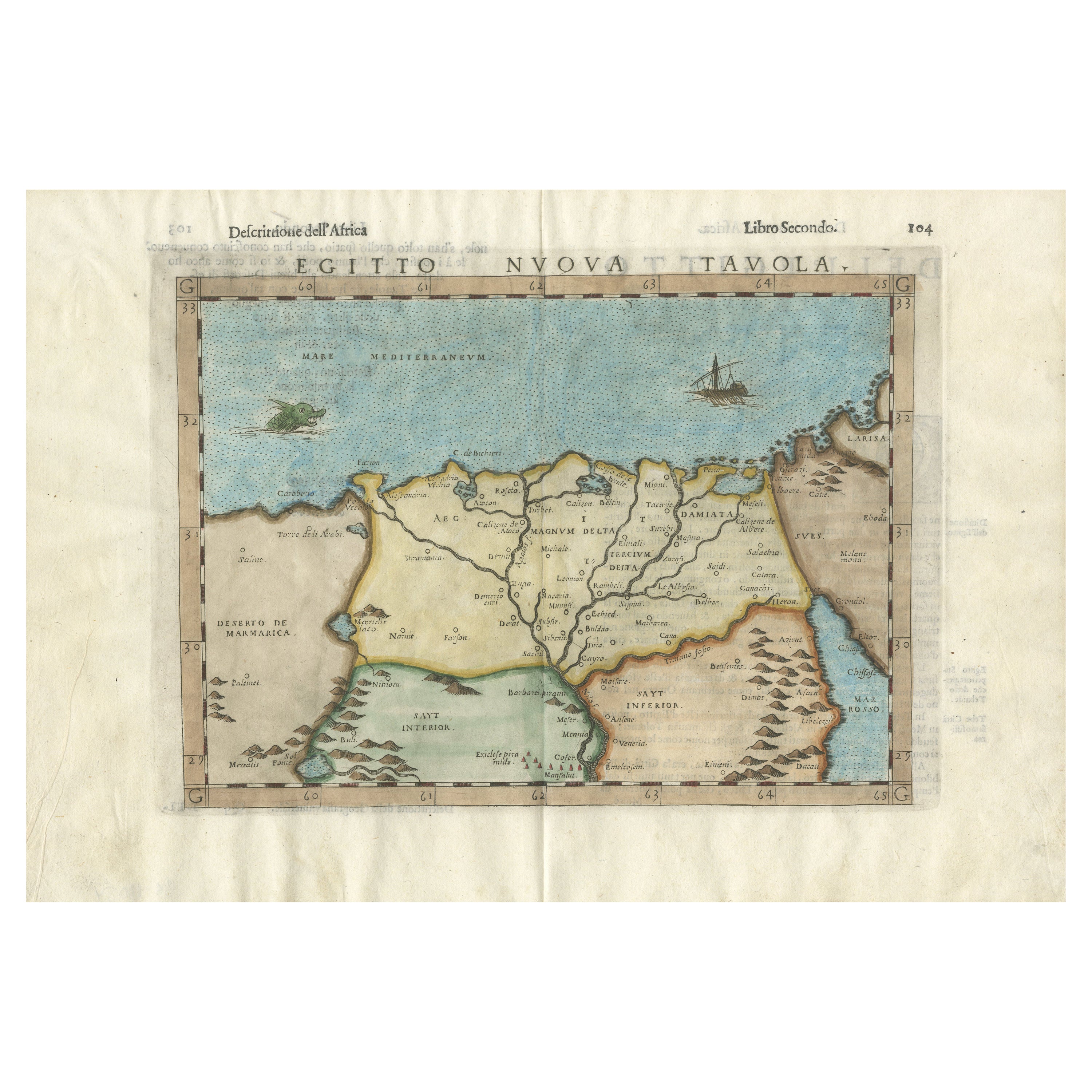 Antique Map of Early Egypt and the Nile Delta, Published in c.1598 at ...