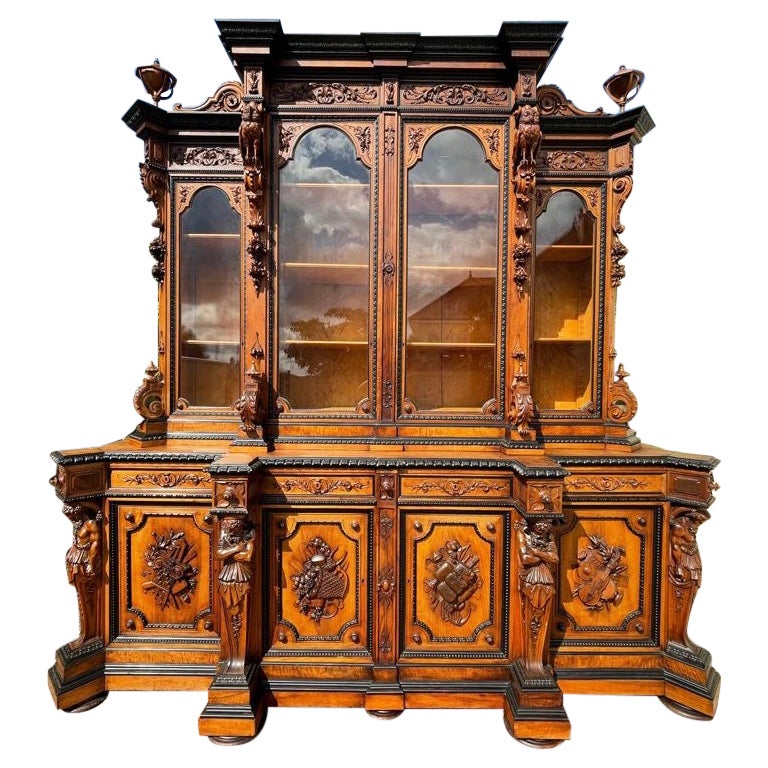 Castle Bookcase in Walnut and Ebony from Napoleon III Period, 19th ...