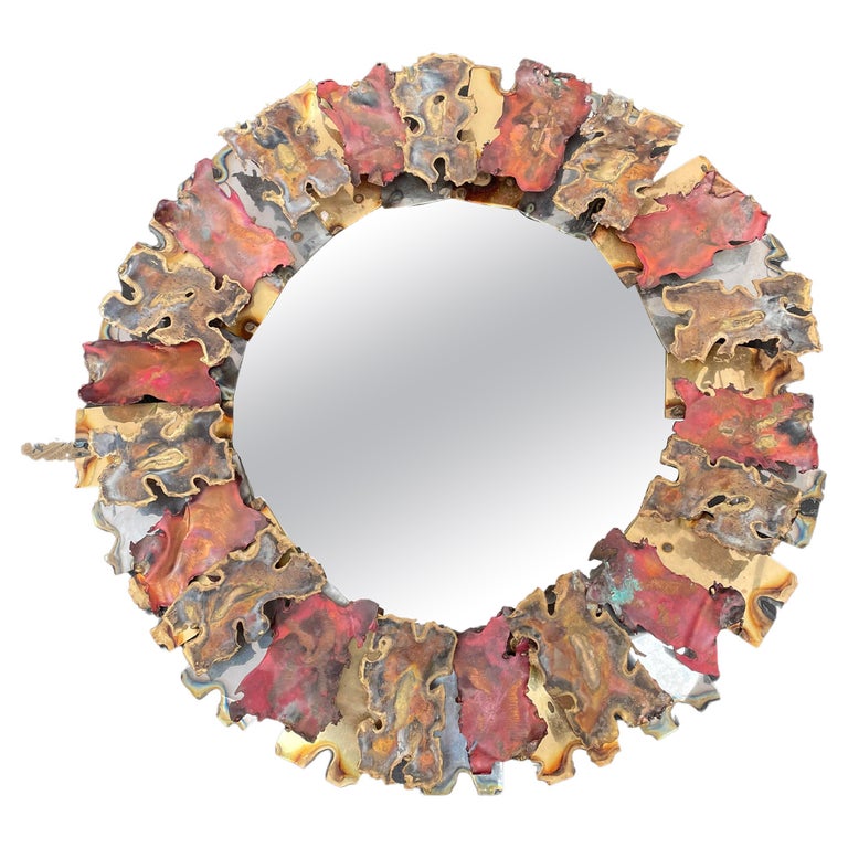 Brutalist Modern Curtis Jere Style Circle Mirror For Sale at 1stDibs