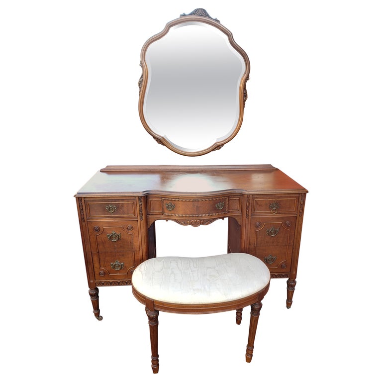 Phenix Furniture Renaissance Revival Walnut Vanity with Mirrors, Circa ...