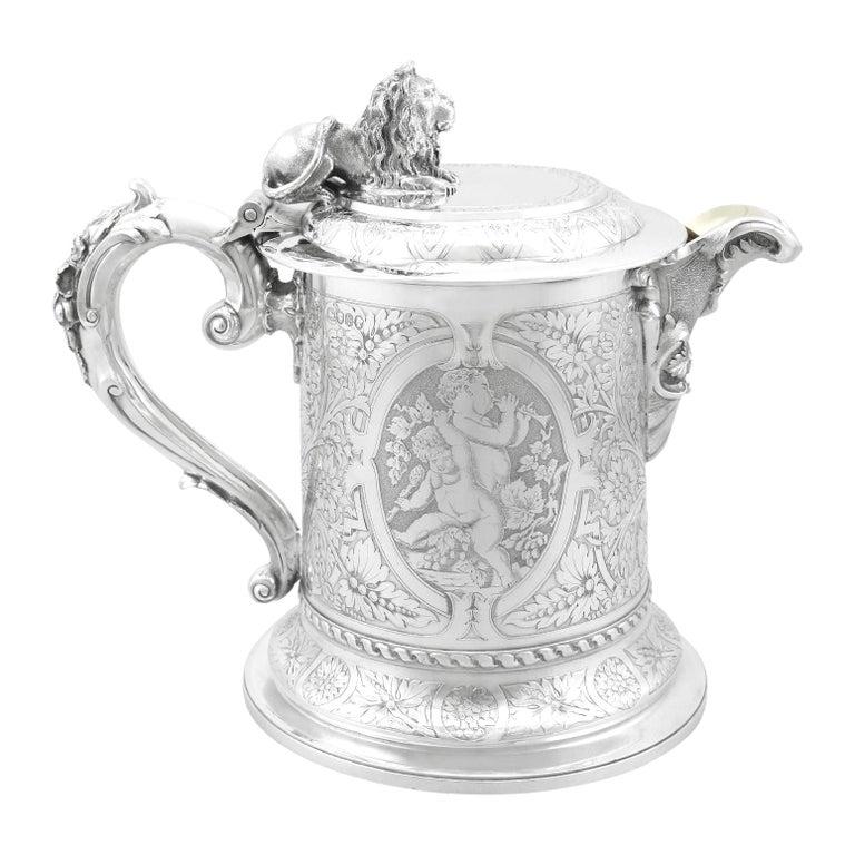 Antique Victorian Sterling Silver Lidded Jug, 1872 For Sale at 1stDibs