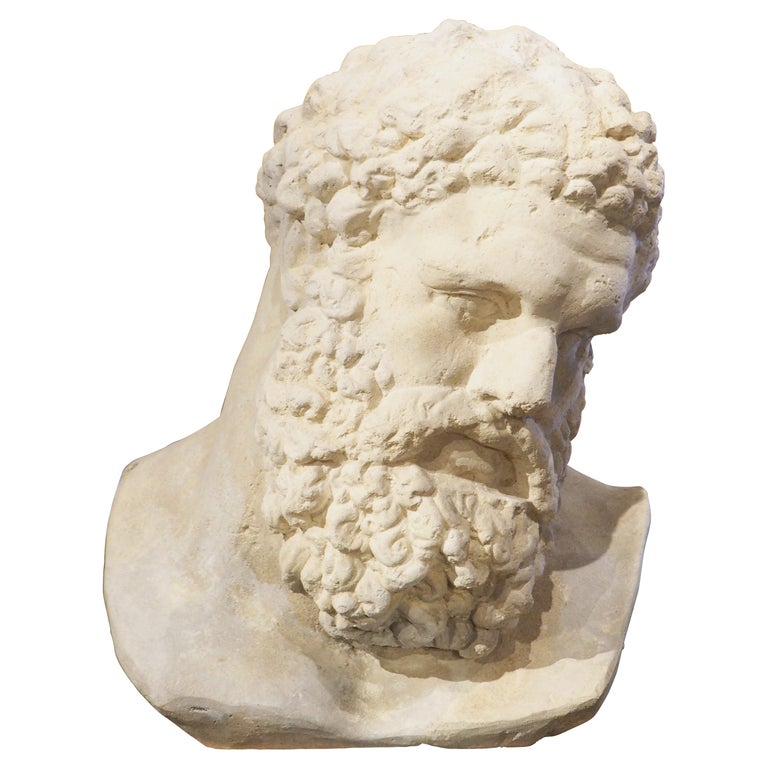 Large Italian Cast Limestone Bust of Hercules at 1stDibs