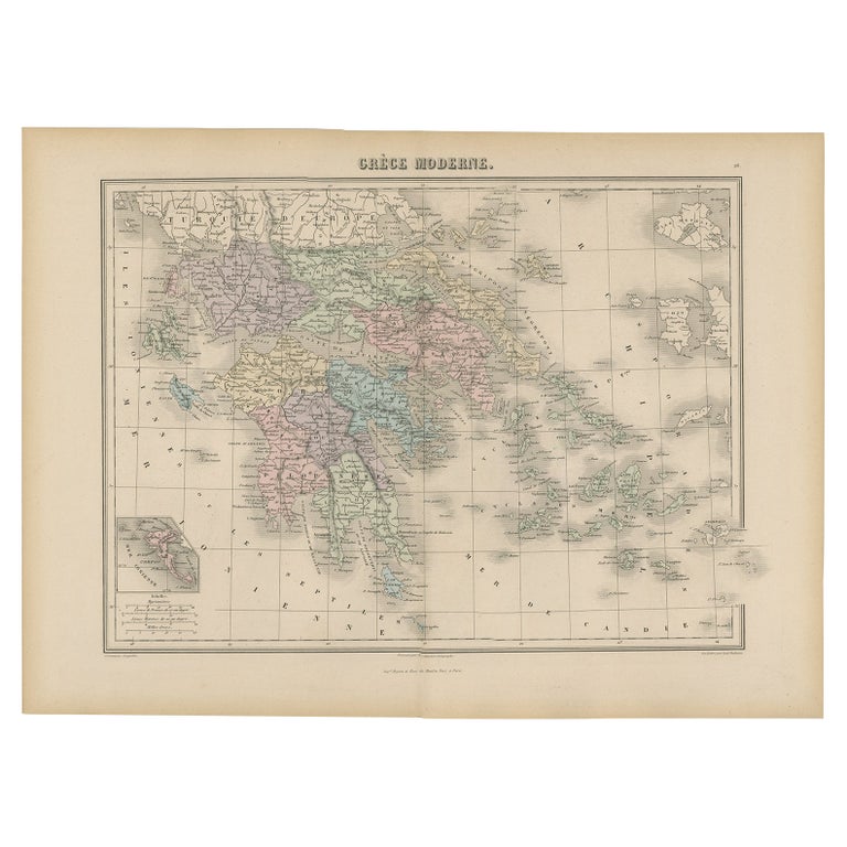 Antique Map of Greece from an Old French School Atlas, 1880 For Sale at ...