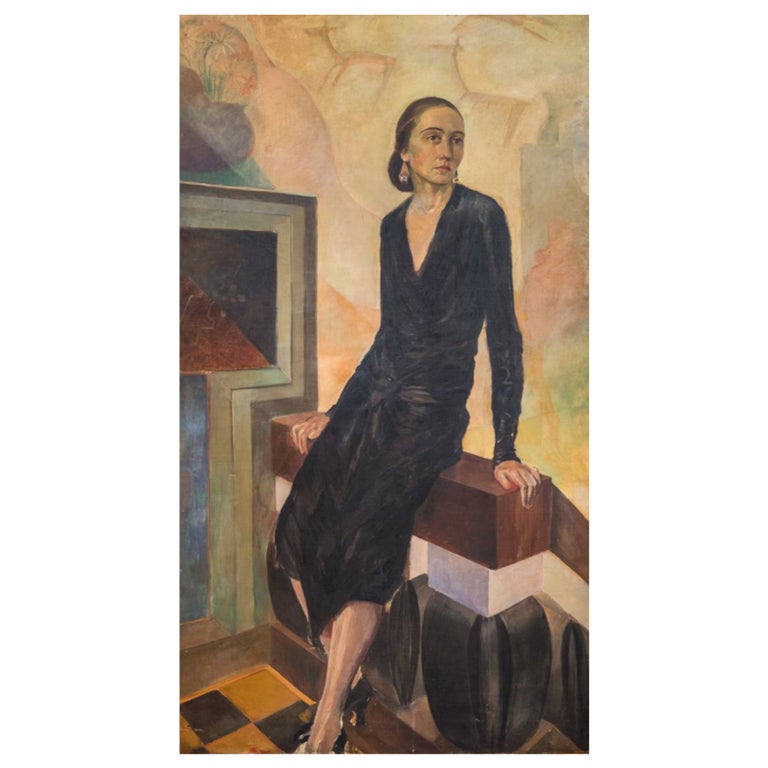 Large French Art Deco Portrait of Madam Dunan For Sale at 1stDibs