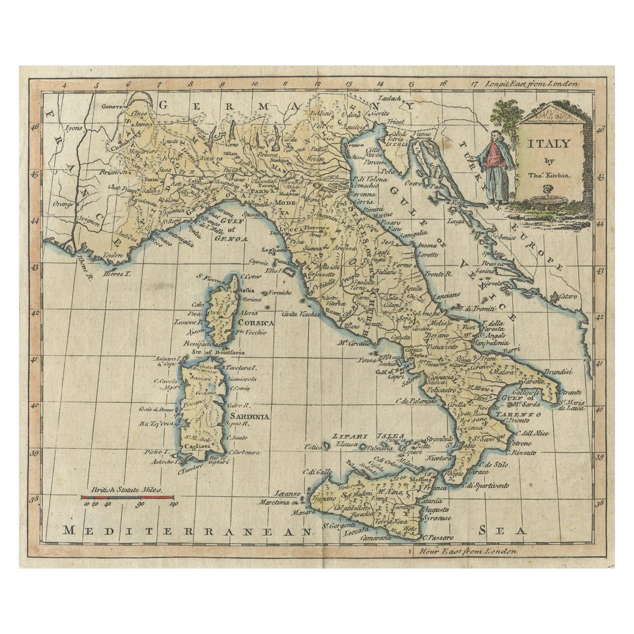 Rare Detailed Map of Italy with Decorative Title Cartouche, 1770 at ...