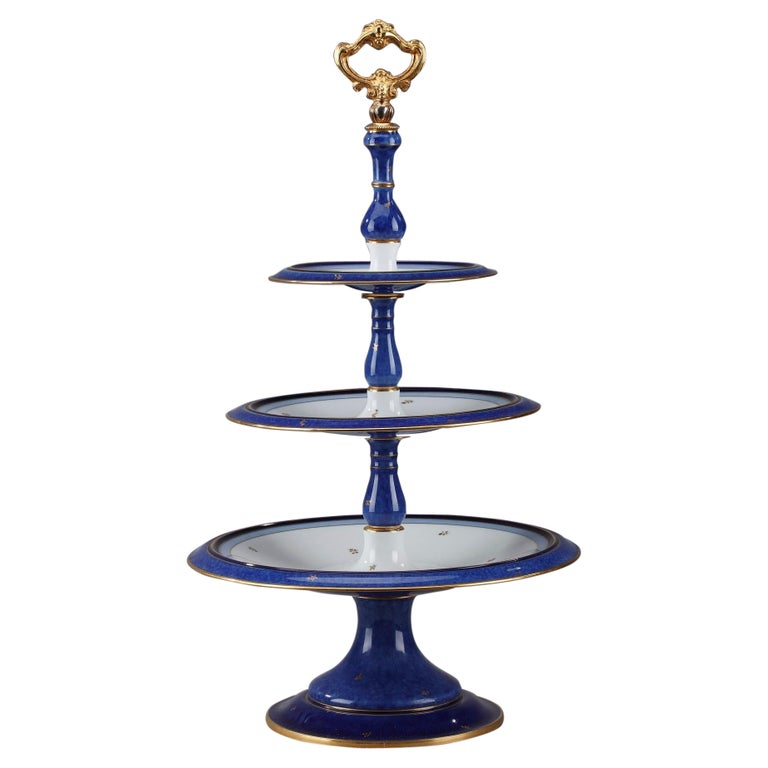 Sevres Blue and White Porcelain Cake Stand at 1stDibs