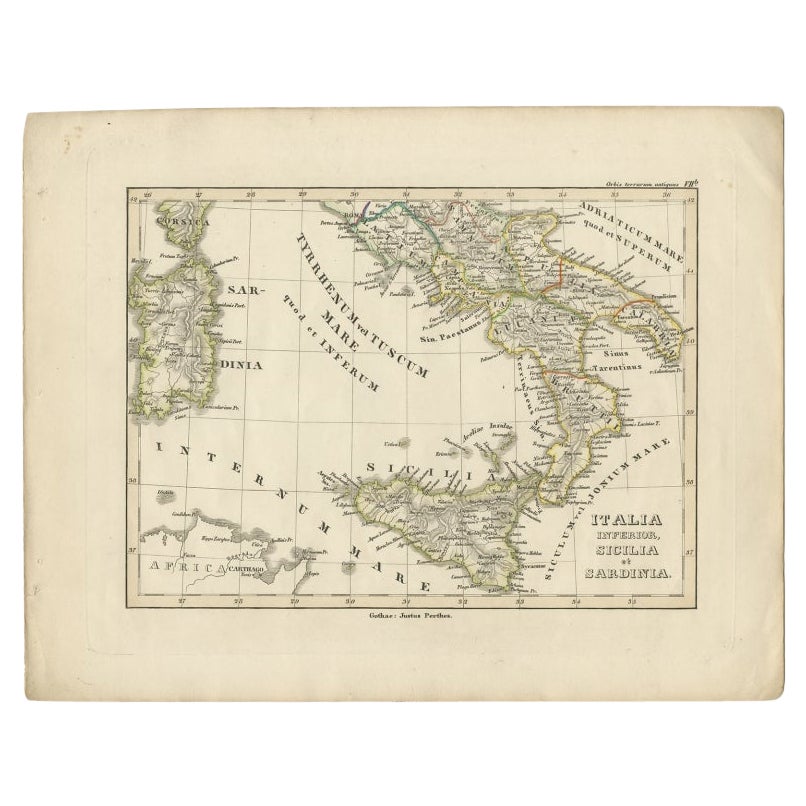 Antique Map of Italy and Corse in Ancient Times, 1848 For Sale at 1stDibs