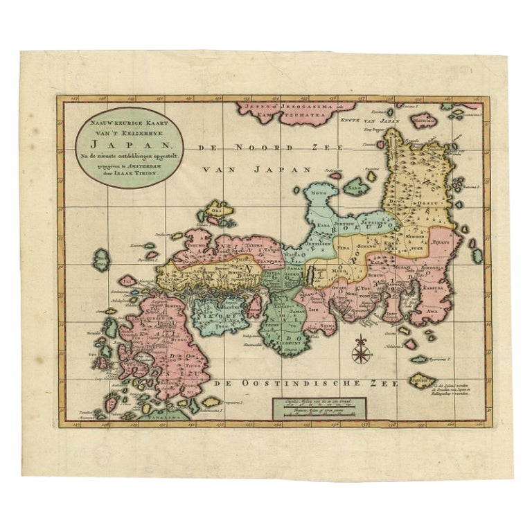 Antique Map of Japan with Scale and Compass Rose, c.1730 For Sale at ...