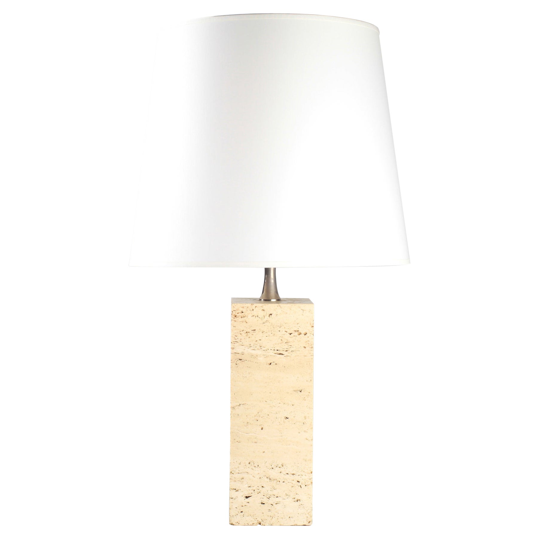 Pair of Substantial Travertine Square Column Table Lamps at 1stDibs