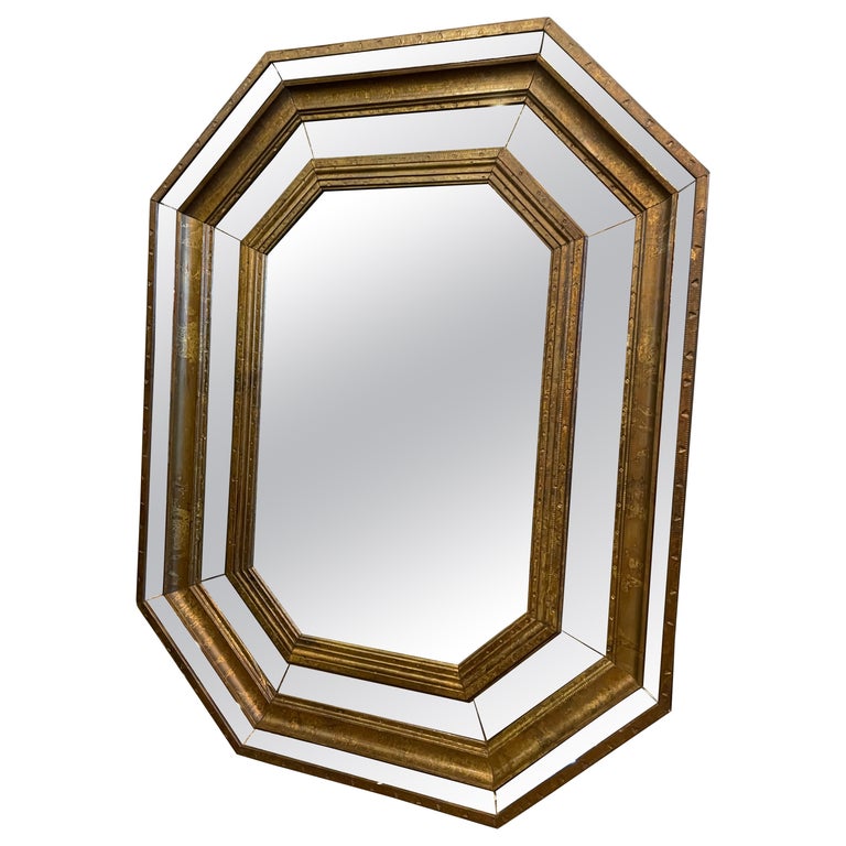 Octagonal Panelled Brass Framed Mirror at 1stDibs