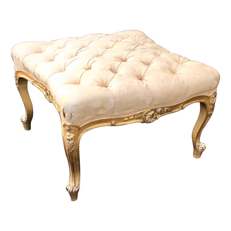 Large Antique Deep Buttoned Gilt Stool For Sale at 1stDibs