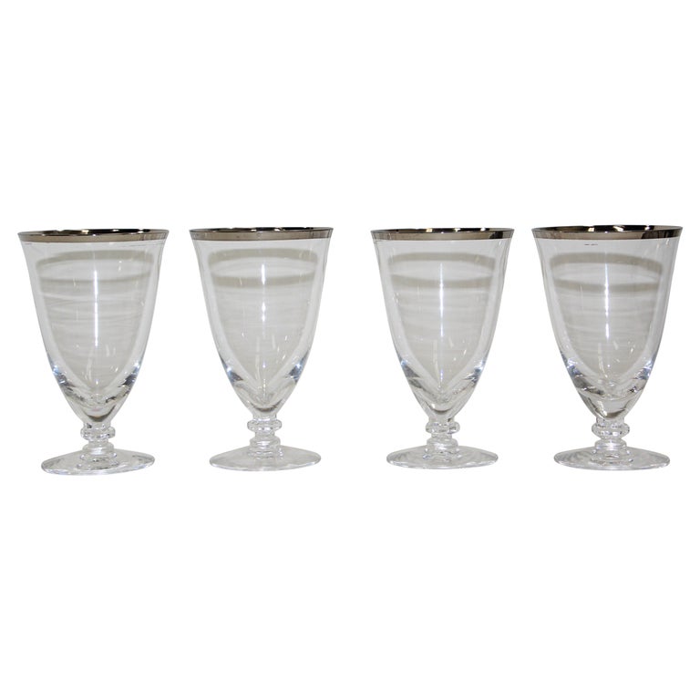 Vintage Crystal Footed Drinking Glasses Silver Rimmed Goblets For Sale ...