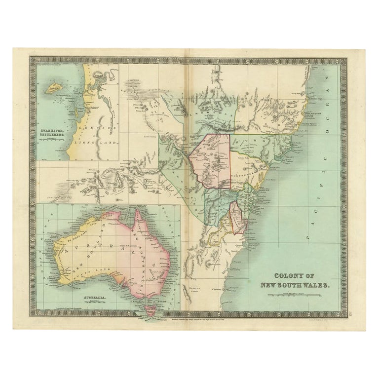 Antique Map of New South Wales Inset Maps of Australia and Swan River ...