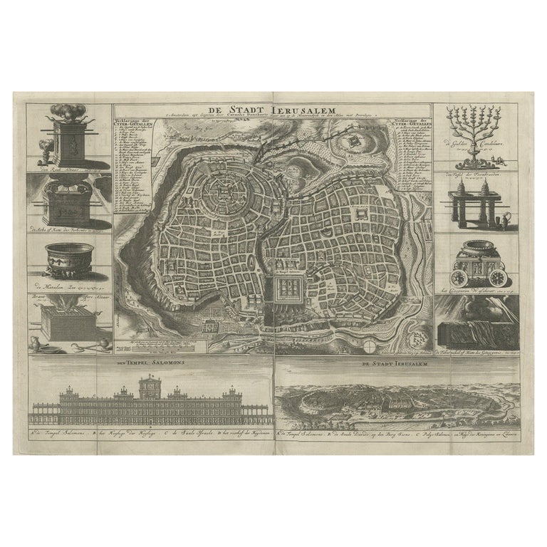 Antique Map of the Holy City Jerusalem in Israël, c.1700 For Sale at ...