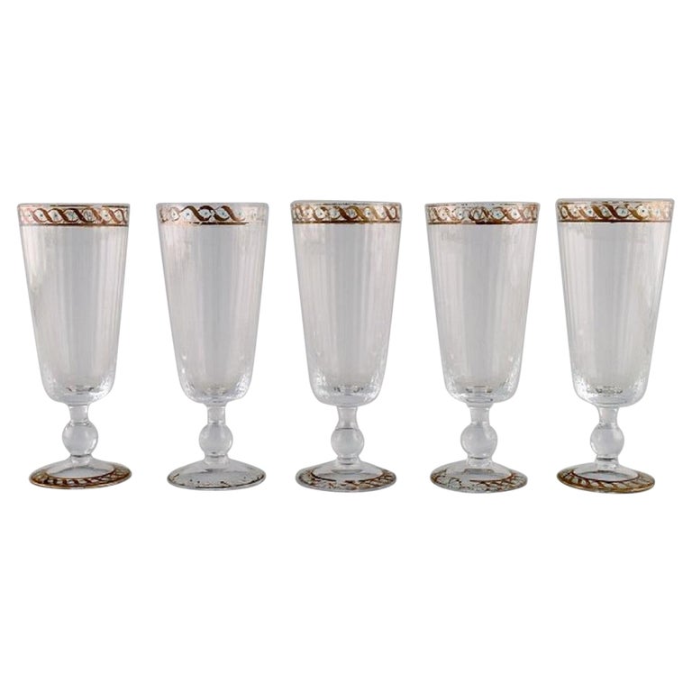 Nason and Moretti, Murano, Five Wine Glasses with Turquoise and Gold ...