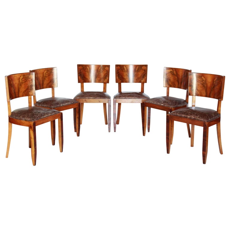 1930s Art Deco Leather and Wood Dining Chairs, Set of Six at 1stDibs ...