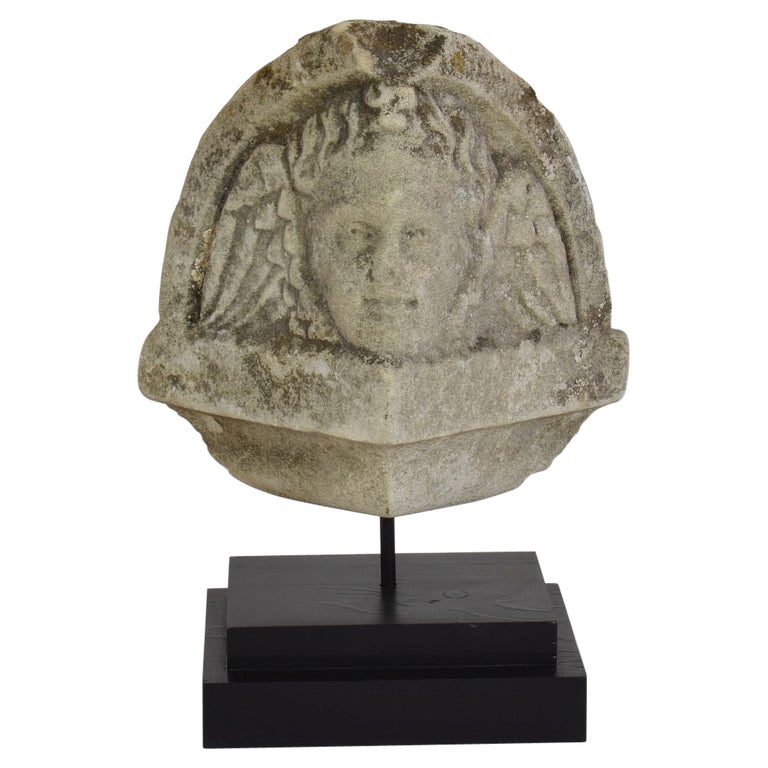 French Late 18th/ Early 19th Century Carved Stone Winged Angel Head at ...