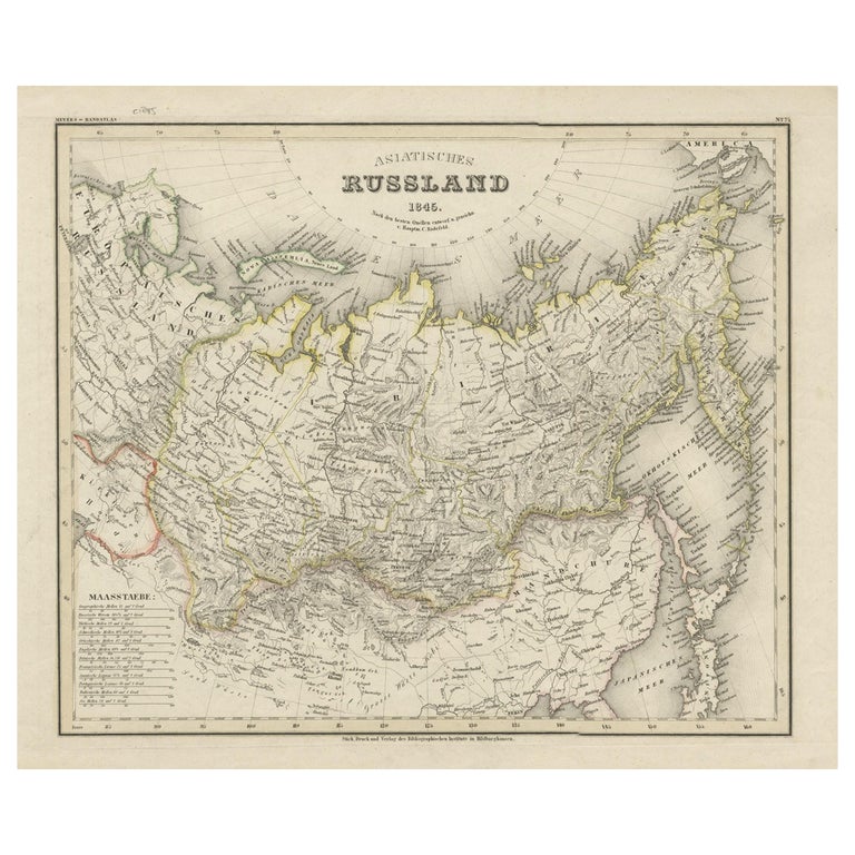 Antique Map of Russia in Asia from An Old German Atlas, 1845 For Sale ...