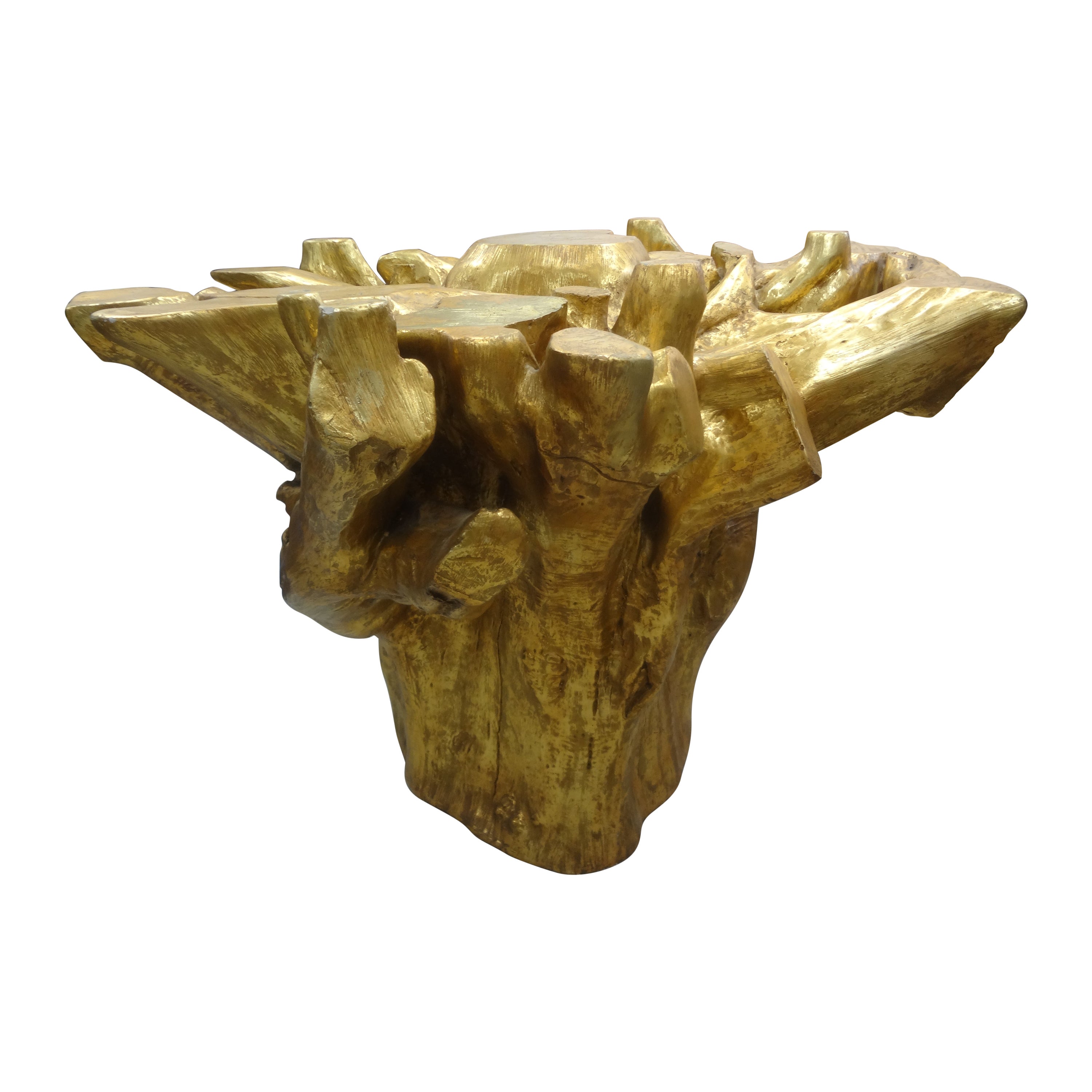 Organic Modern Gilt Faux Bois Tree Stump Table Base For Sale at 1stDibs