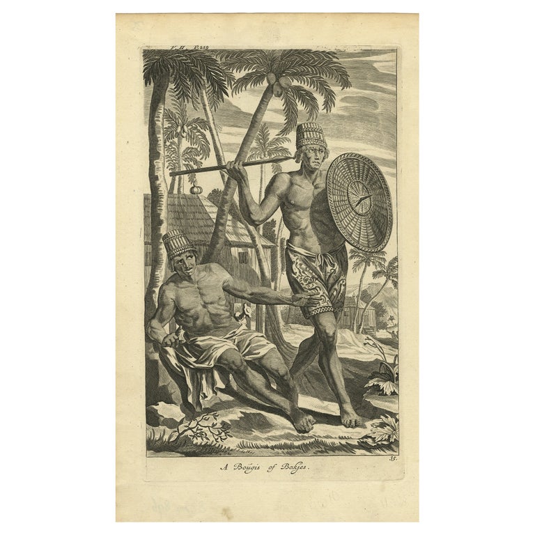 Engraving of Buginese people near Batavia, East Indies, Indonesia, 1744 ...