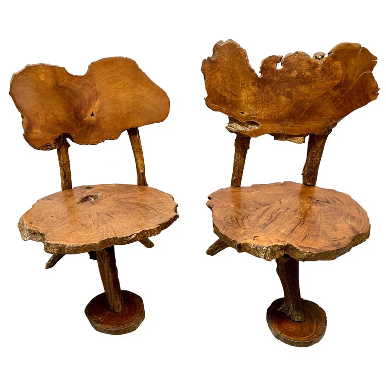 Pair of Organic Mid-Century Modern Live Edge Chairs For Sale at 1stDibs
