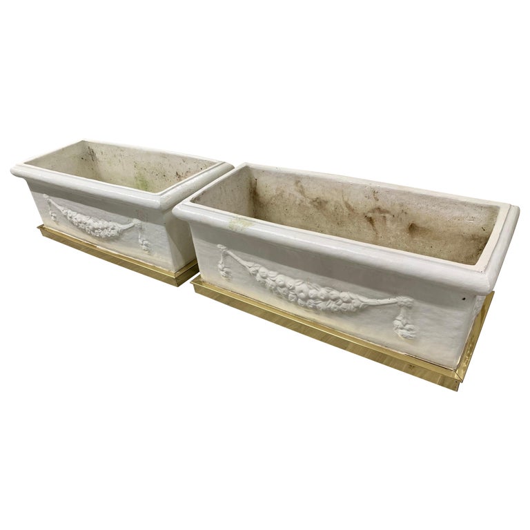 Exceptional Matching Pair of Large Heavy White Plaster Planters with ...